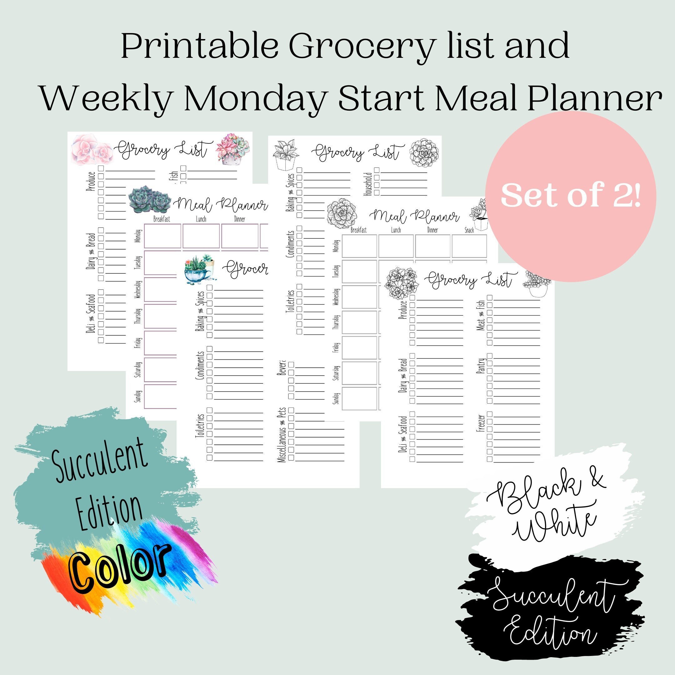 PRINTABLE Grocery List, Shopping Planner, Weekly Meal Planner, Instant ...