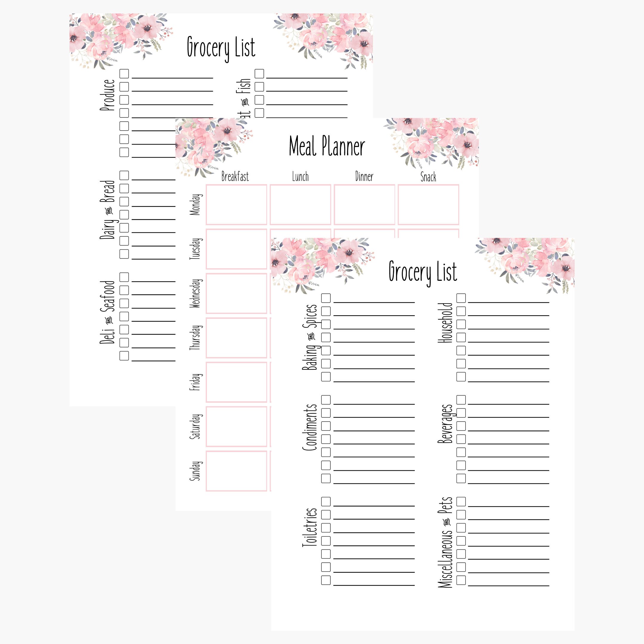 NEW PRINTABLE Grocery List, Shopping Planner, Weekly Meal Planner ...