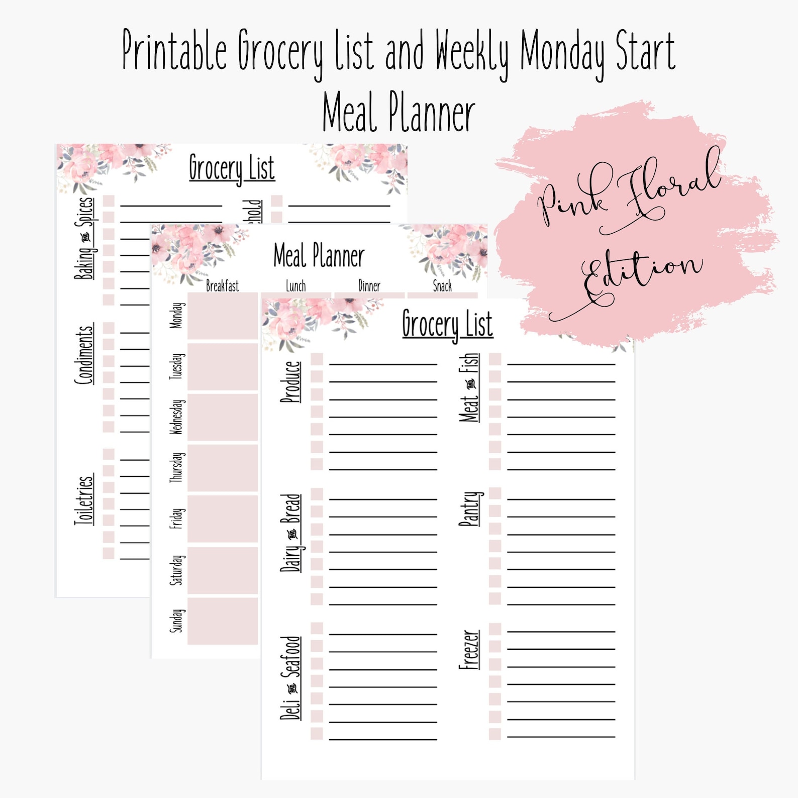 PRINTABLE Grocery List, Shopping Planner, Weekly Meal Planner, Instant ...