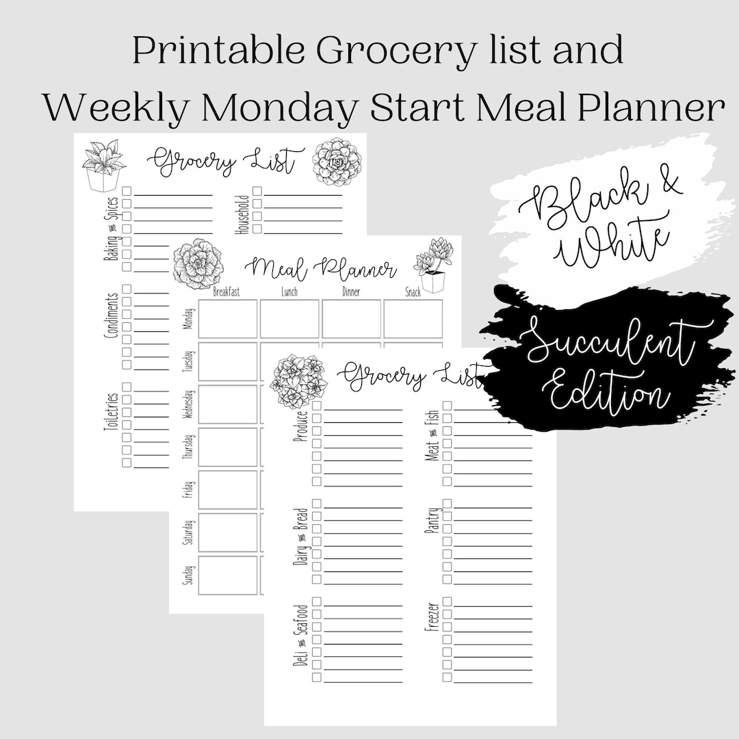 PRINTABLE Grocery List, Shopping Planner, Weekly Meal Planner, Instant ...