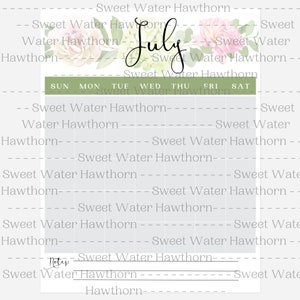PRINTABLE Blank Floral Watercolor Calendar, INSTANT Download, Sunday ...
