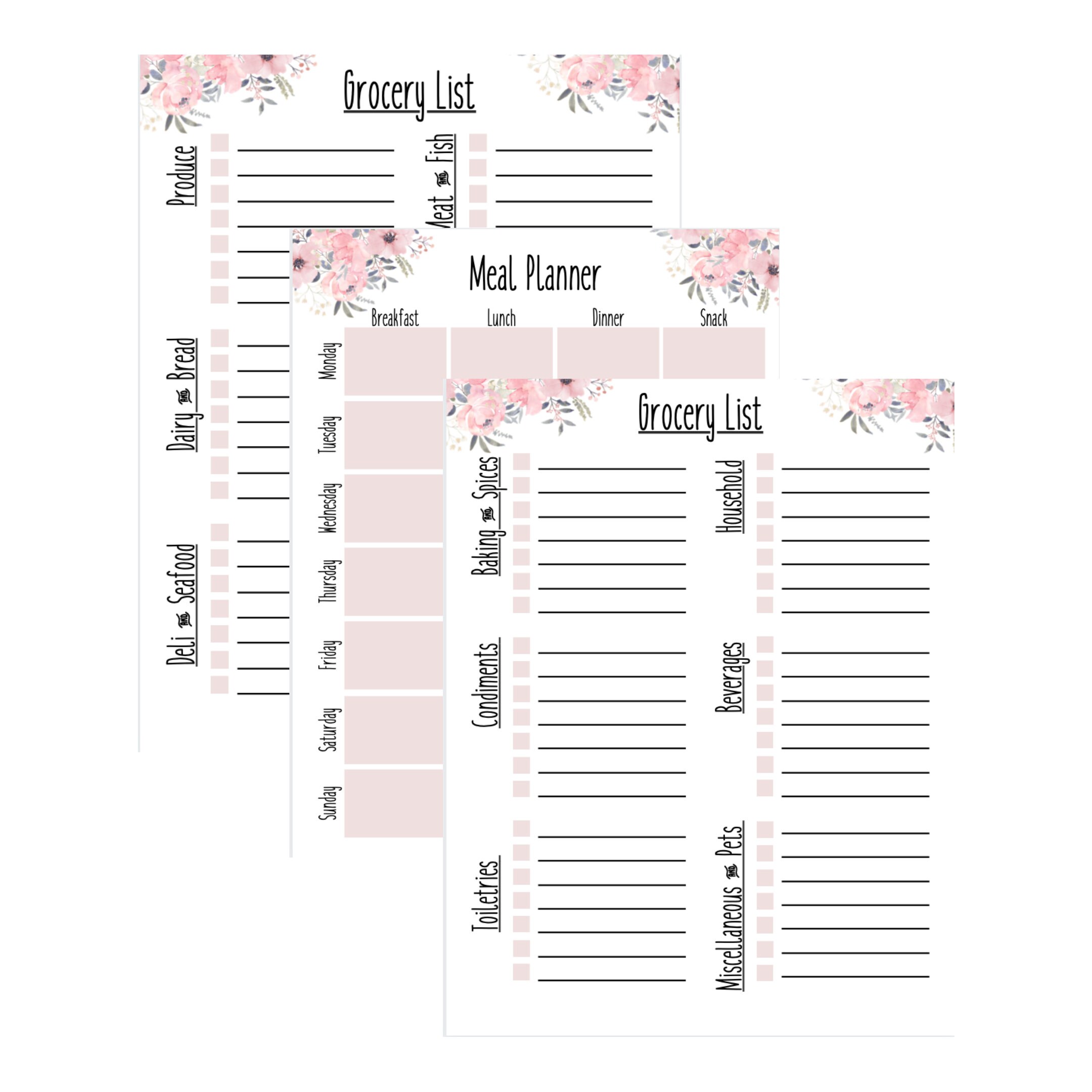 PRINTABLE Grocery List Shopping Planner Weekly Meal Planner - Etsy
