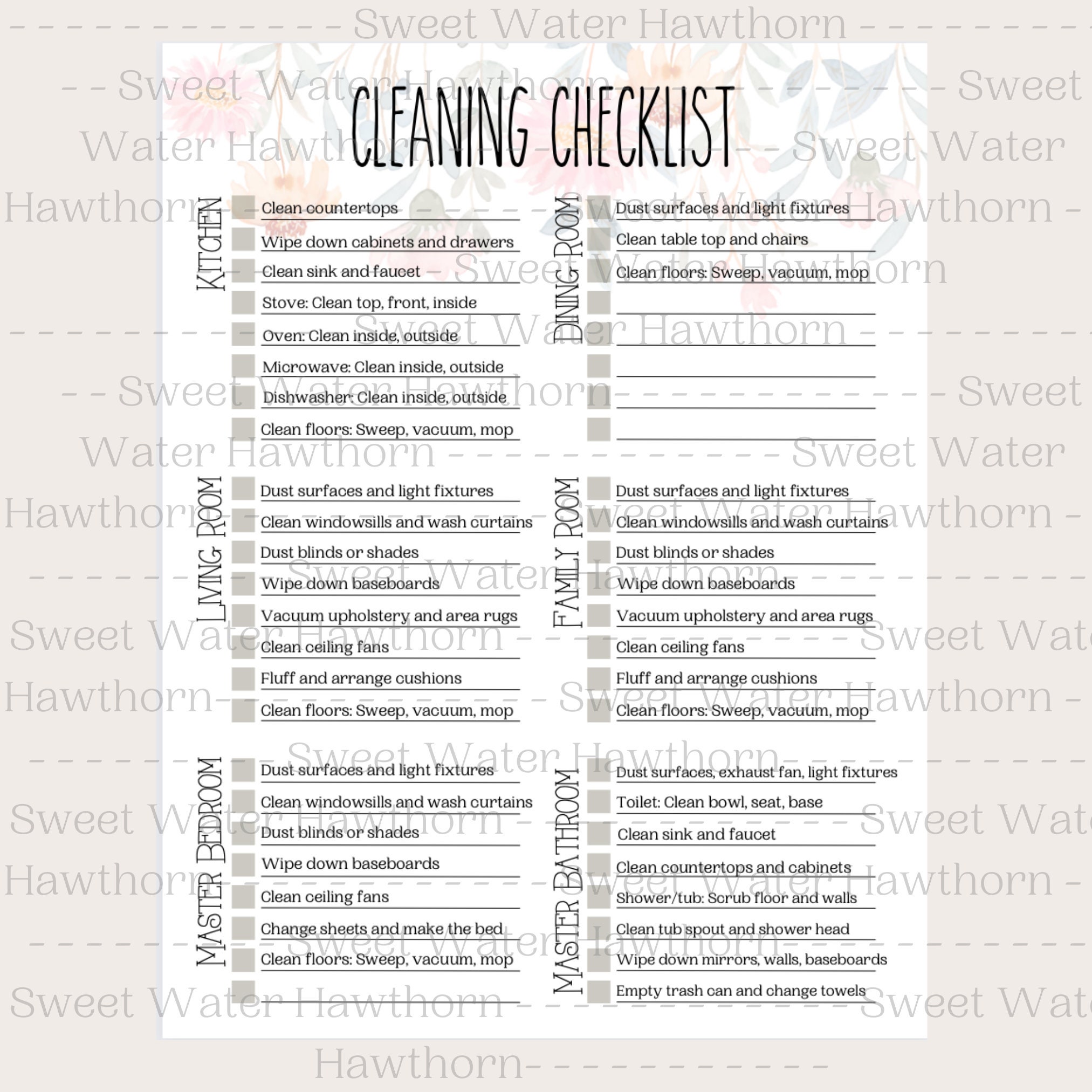 Printable House Cleaning Checklist, Chores Planner (digital Download ...