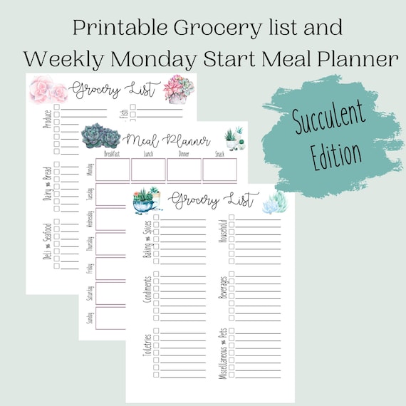 PRINTABLE Grocery List Shopping Planner Weekly Meal Planner | Etsy