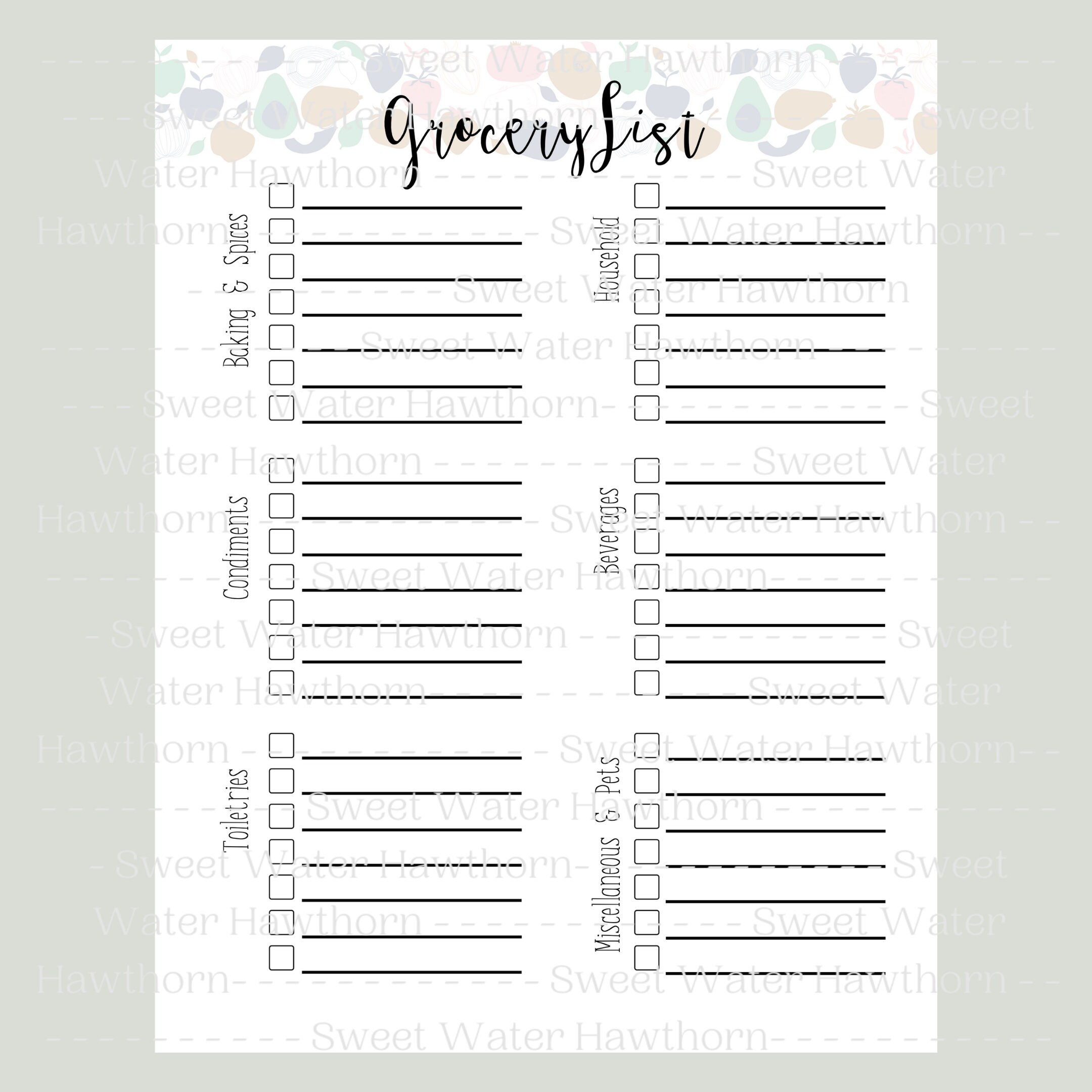 PRINTABLE Grocery List, Shopping Planner, Weekly Meal Planner, Instant ...