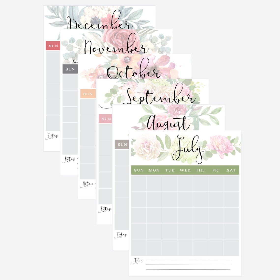 PRINTABLE Blank Floral Watercolor Calendar INSTANT Download - Etsy