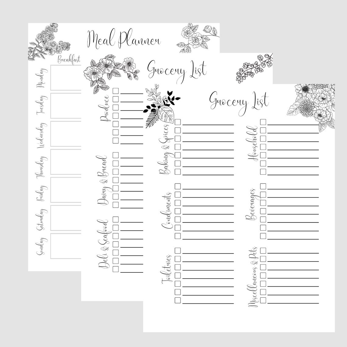 PRINTABLE Grocery List Shopping Planner Weekly Meal Planner - Etsy