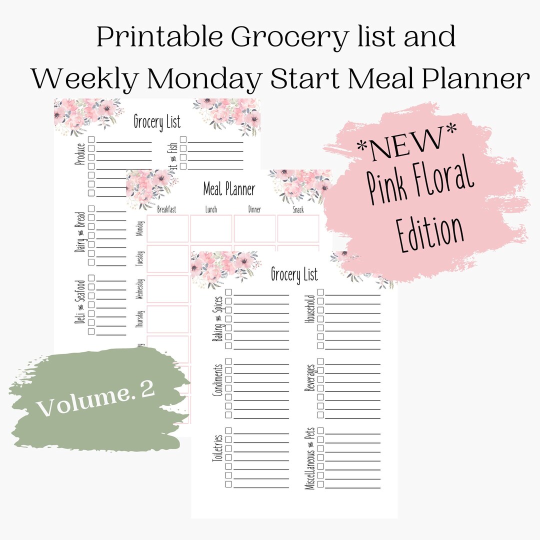 NEW PRINTABLE Grocery List, Shopping Planner, Weekly Meal Planner ...