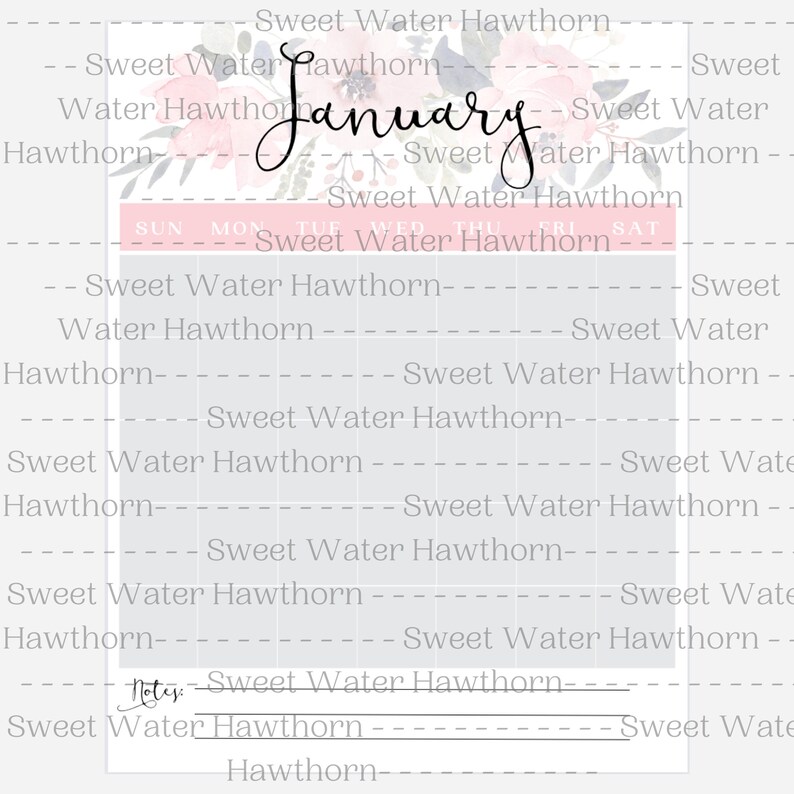 PRINTABLE Blank Floral Watercolor Calendar, INSTANT Download, Sunday ...