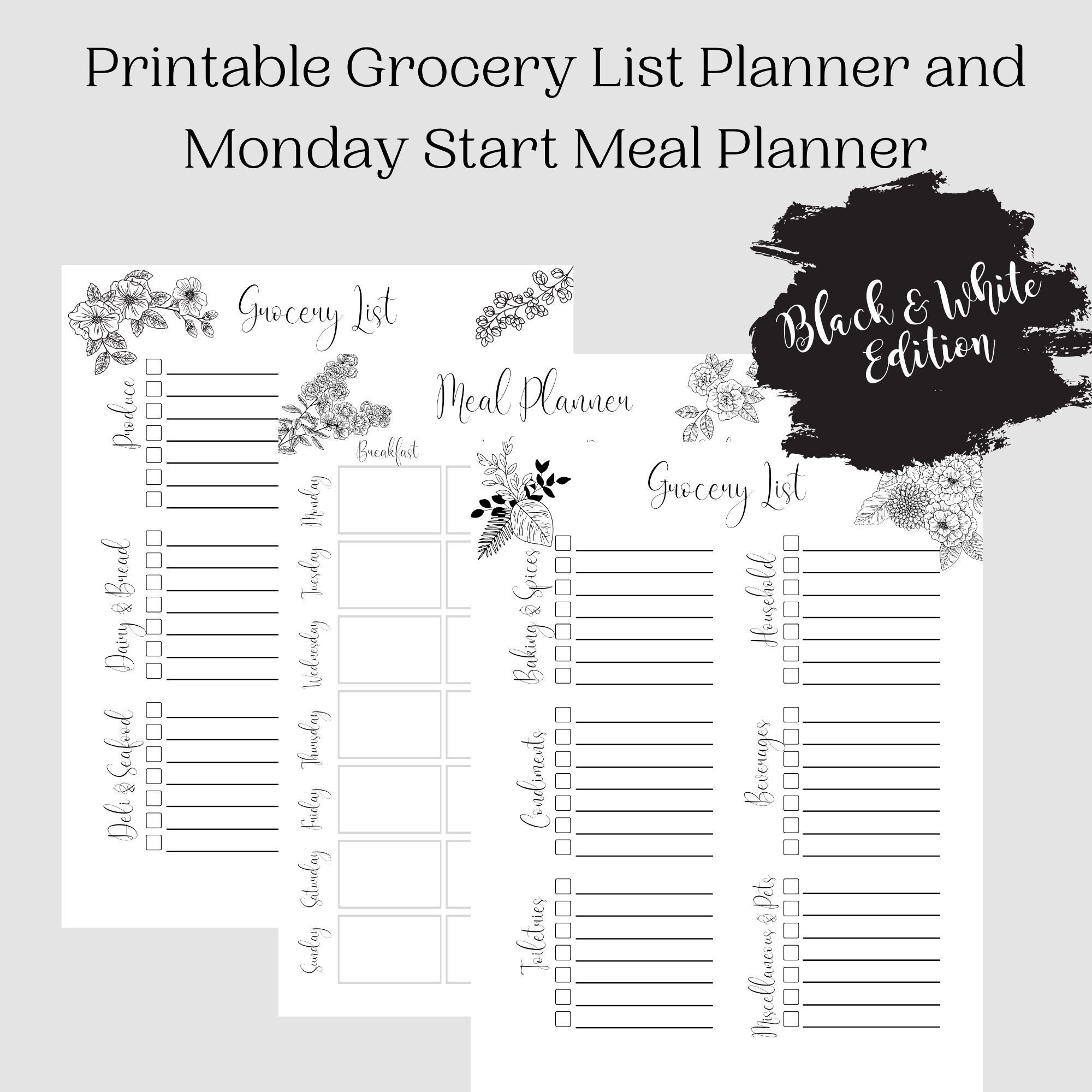 PRINTABLE Grocery List, Shopping Planner, Weekly Meal Planner, Instant ...