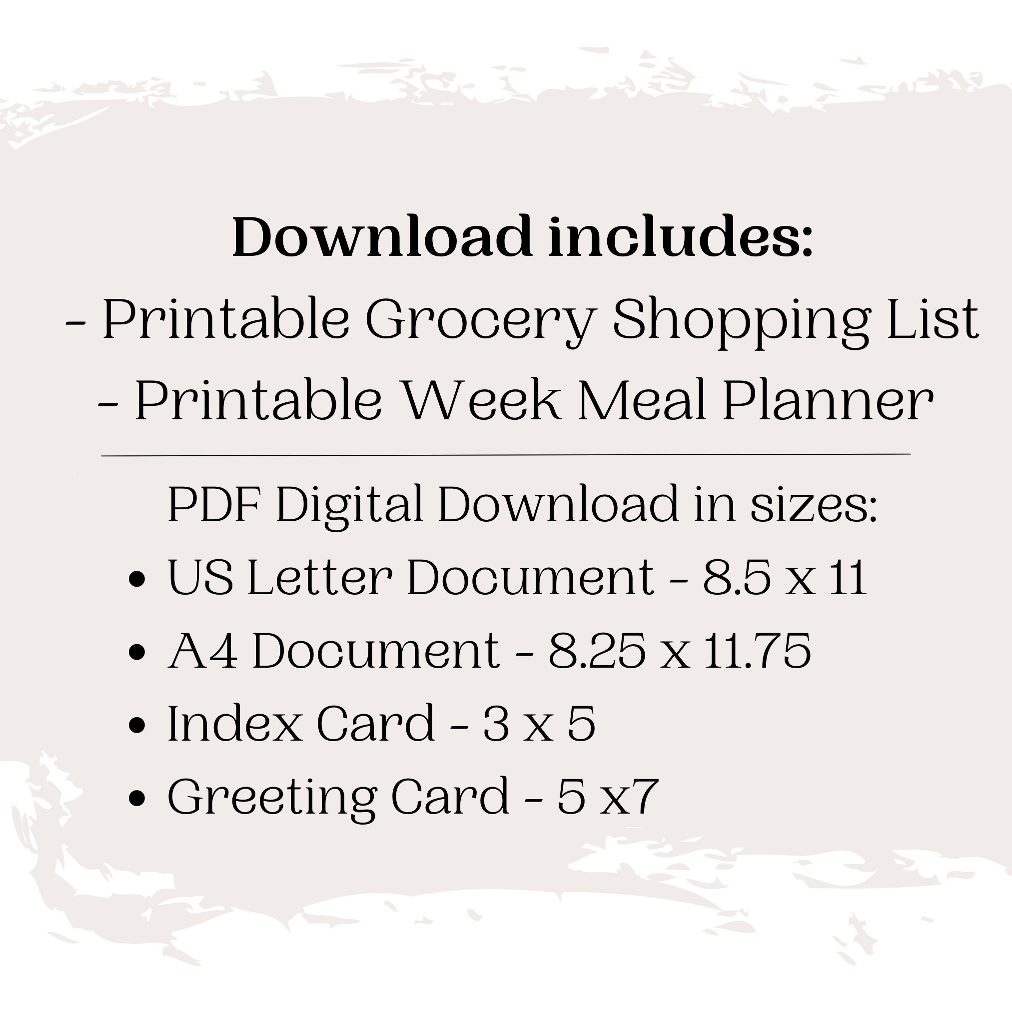 PRINTABLE Grocery List, Shopping Planner, Weekly Meal Planner, Instant ...