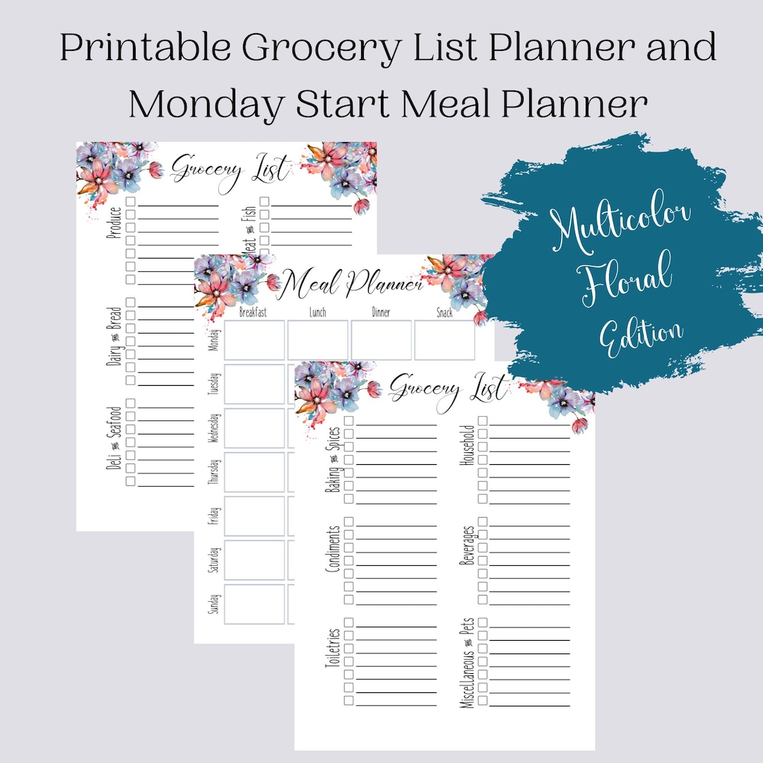 PRINTABLE Grocery List, Shopping Planner, Weekly Meal Planner, Instant ...
