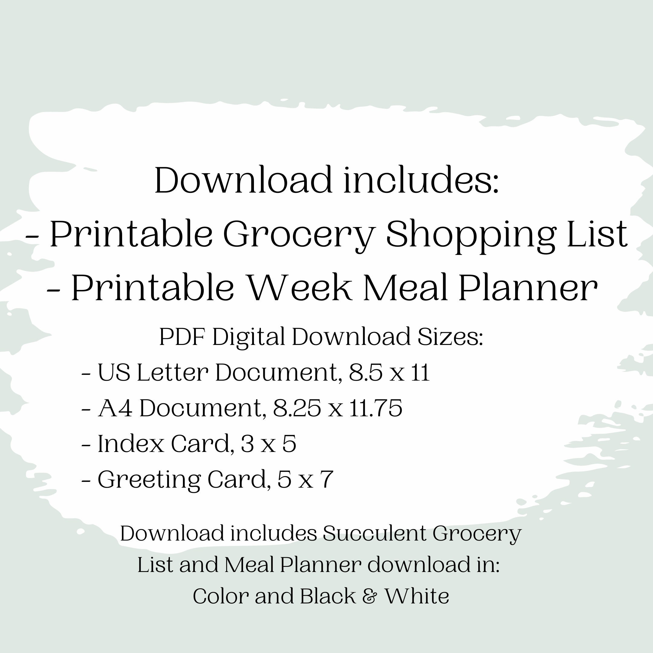 PRINTABLE Grocery List, Shopping Planner, Weekly Meal Planner, Instant ...