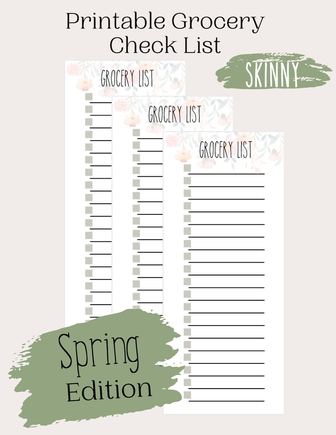 Printable Skinny Spring Grocery List, Minimalist Planner (digital ...