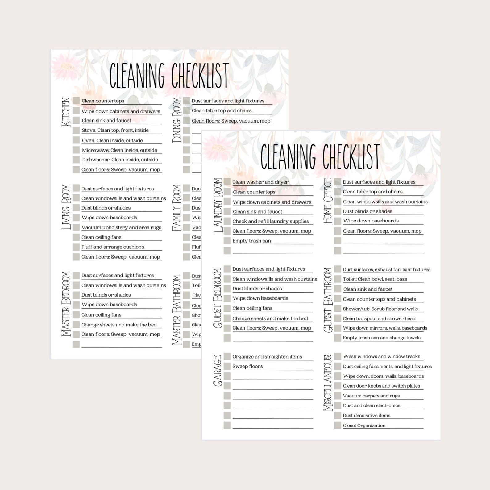 PRINTABLE House Cleaning Check List, Chores Planner, Spring Cleaning ...