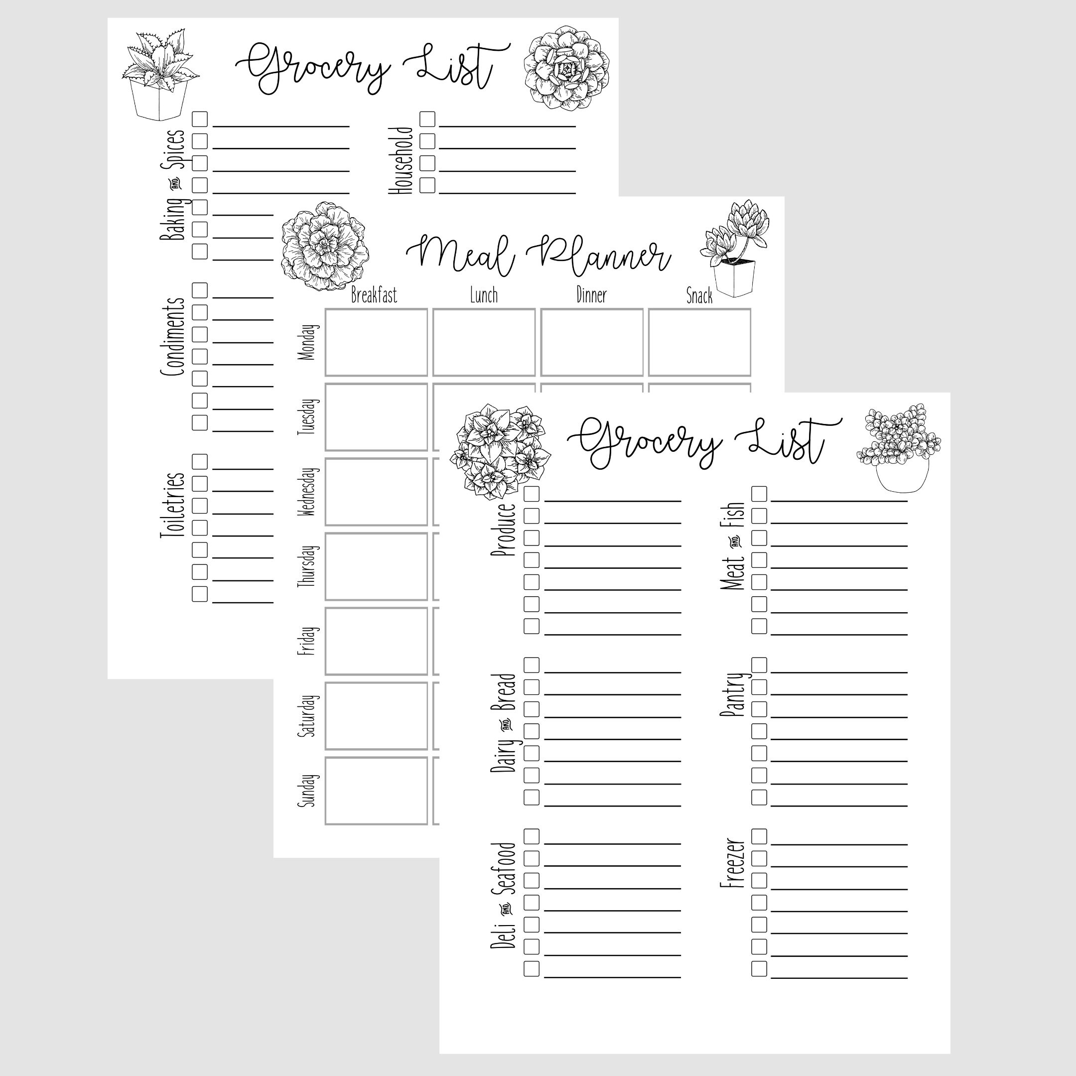 PRINTABLE Grocery List, Shopping Planner, Weekly Meal Planner, Instant ...