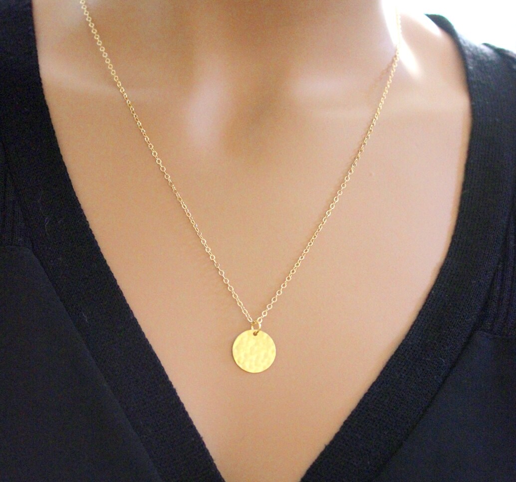 Hammered Gold disc necklace 14K Gold filled Jewelry Pendant | Etsy
