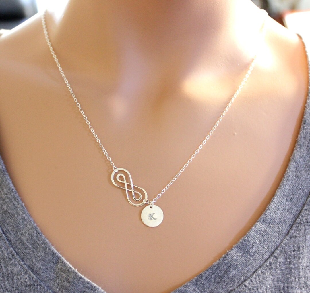 Sterling Silver Double Infinity Necklace: Personalized Initial Disc - Etsy