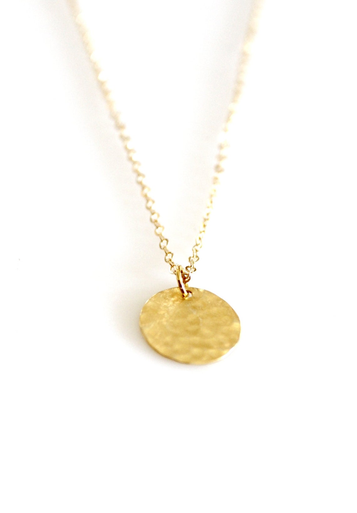 Hammered Gold Disc Necklace 14K Gold Filled Jewelry Pendant - Etsy