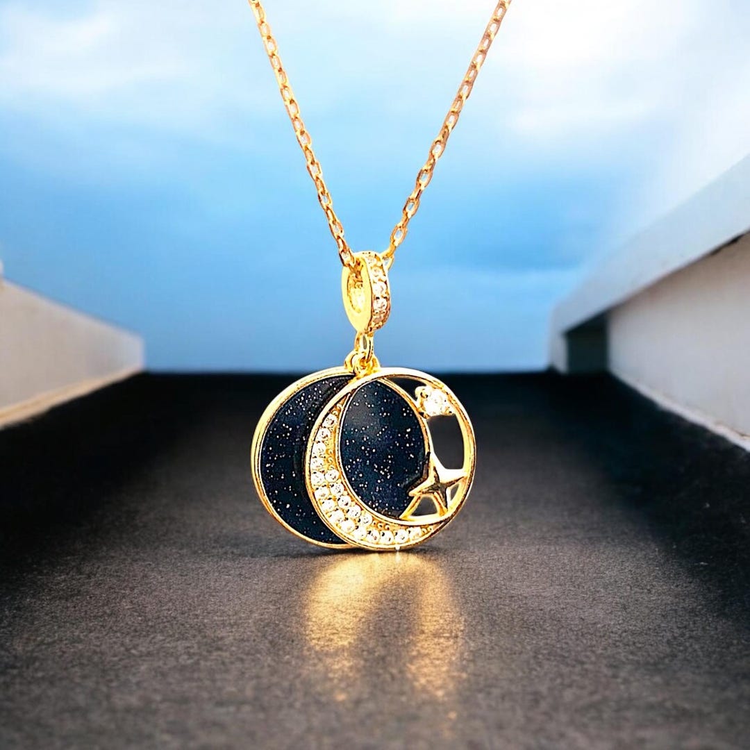 Gold Filled Moon and Star Necklace: Cubic Zirconia Pendant - Etsy