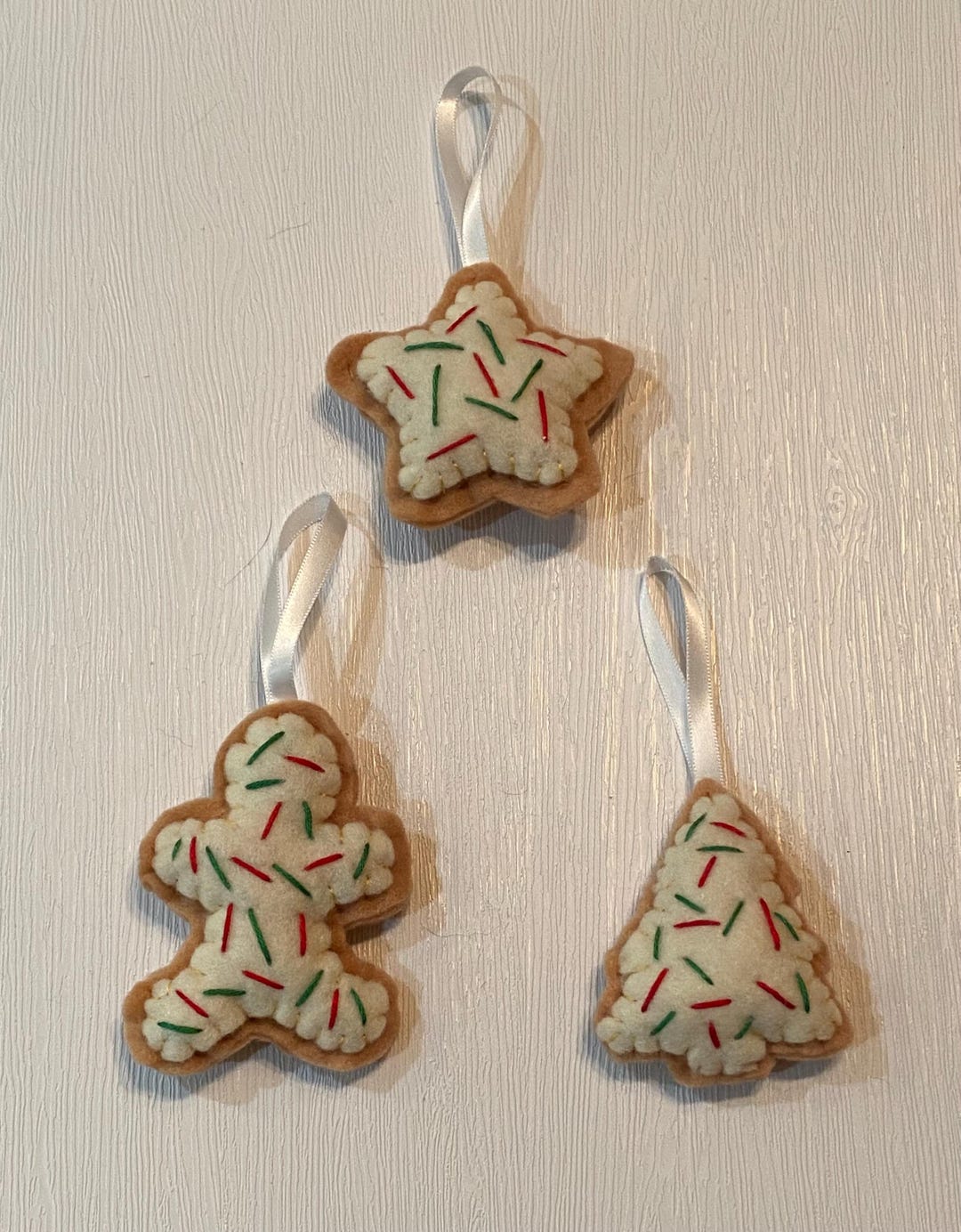 Set of 3 Handmade Felt Wool Sugar Cookie Sprinkles Red Green Christmas ...