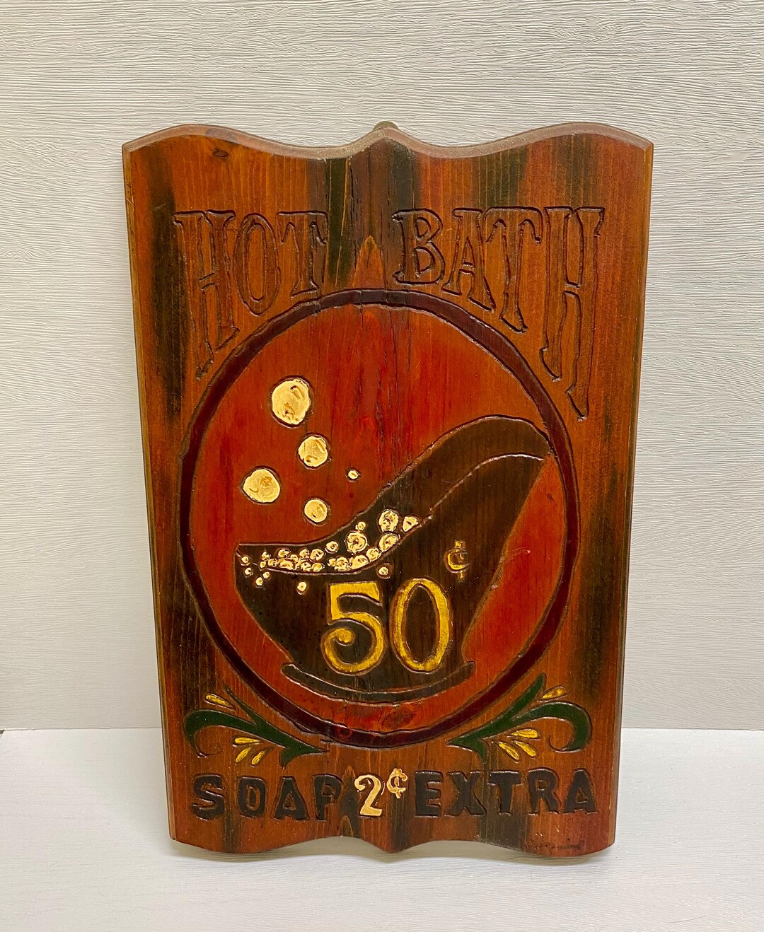 Vintage Hot Bath 50 Cents Soap 2 Cents Extra Distressed Wooden Antique ...