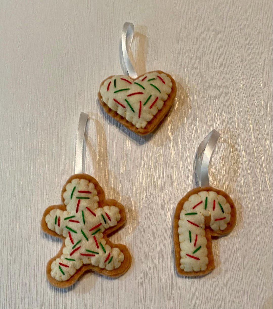 Set of 3 Handmade Felt Wool Sugar Cookie Sprinkles Christmas Tree ...