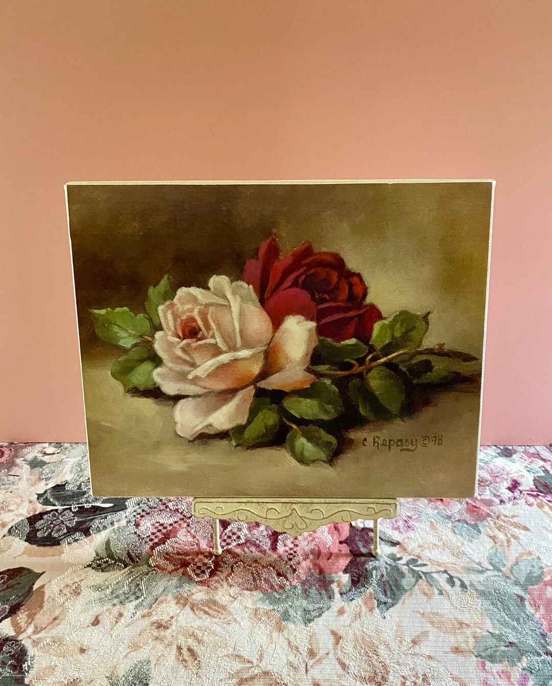 Rare Shabby Chic Christie Repasy Pink Red Burgundy Rose Victorian Roses ...