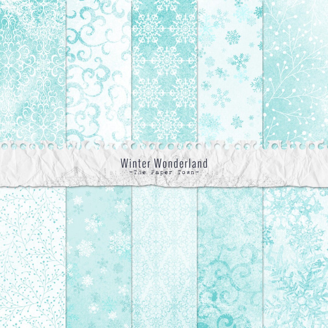 Winter Frozen Wonderland Digital Papers, Soft Aqua and White - 10 ...