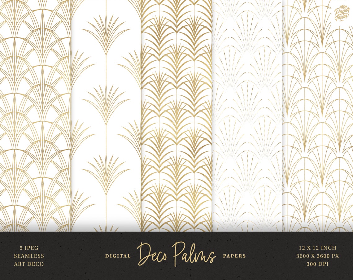 5 Art Deco Palms Gold and White Digital Seamless Patterns - Etsy