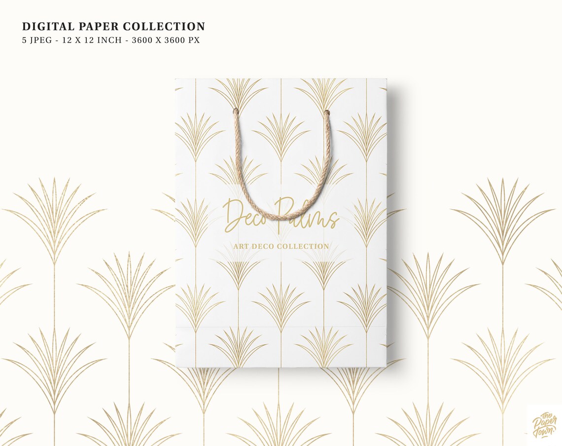 5 Art Deco Palms Gold and White Digital Seamless Patterns - Etsy