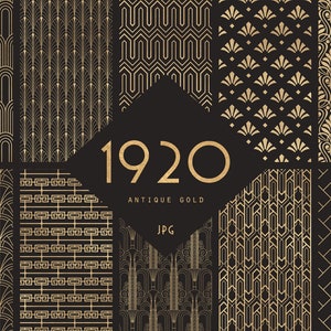 1920 Antique Gold Dark Anthracite Art Deco Digital Scrapbook Papers ...