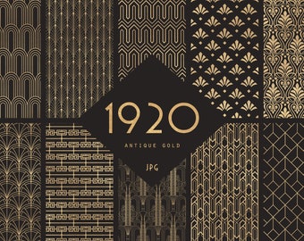 1920 White and Gold Seamless Art Deco Digital Scrapbook Papers - 10 ...