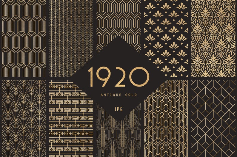 1920 Antique Gold Dark Anthracite Art Deco Digital Scrapbook Papers ...