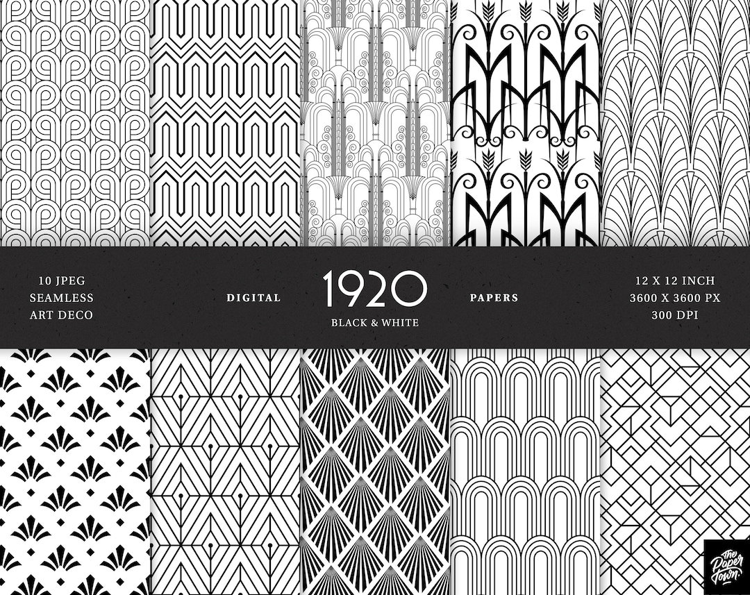 1920 Black and White Great Gatsby Digital Scrapbook Papers - 10 Art ...