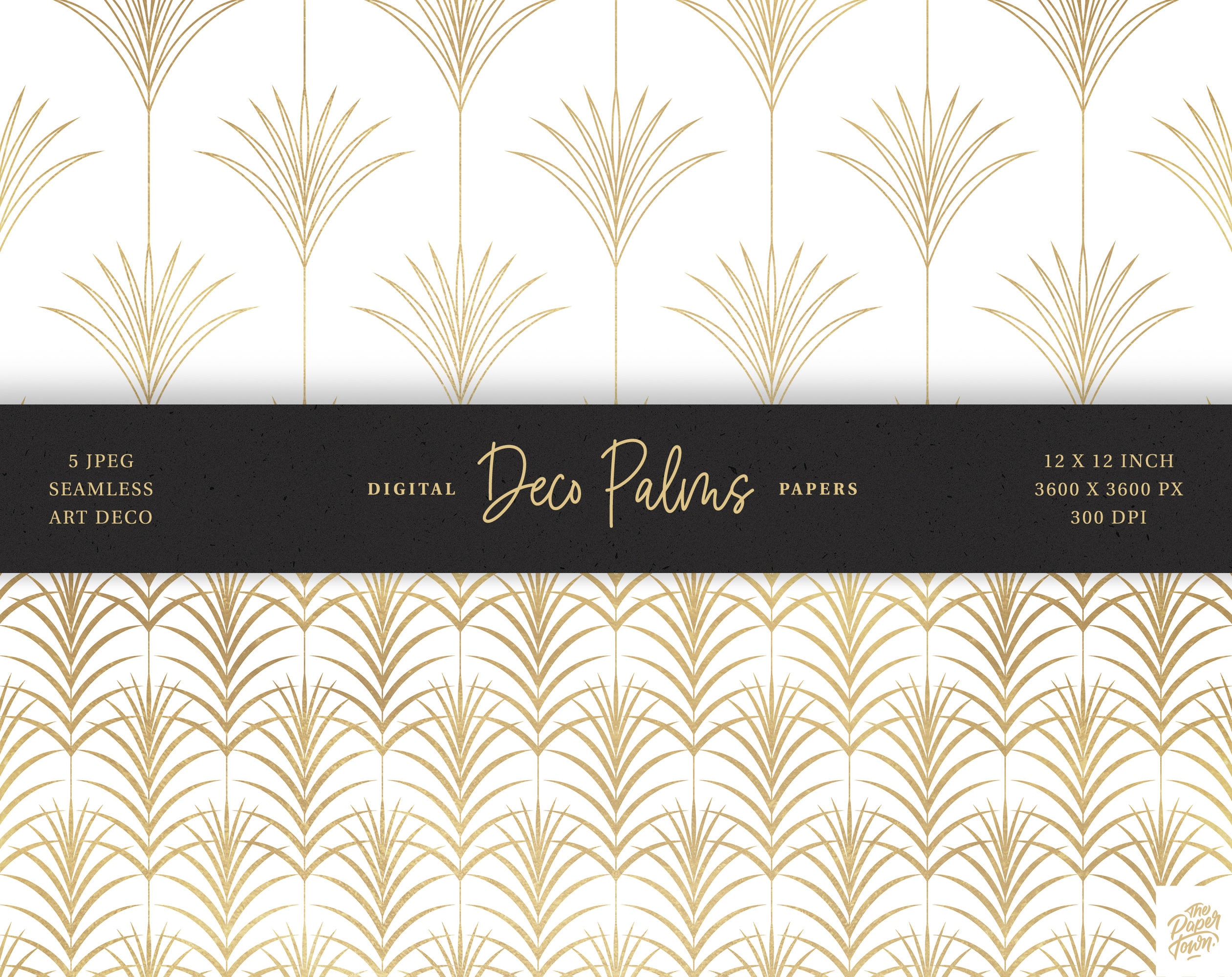 5 Art Deco Palms Gold and White Digital Seamless Patterns - Etsy