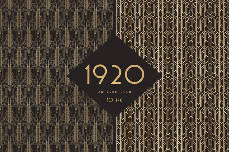 1920 Antique Gold Dark Anthracite Art Deco Digital Scrapbook Papers ...