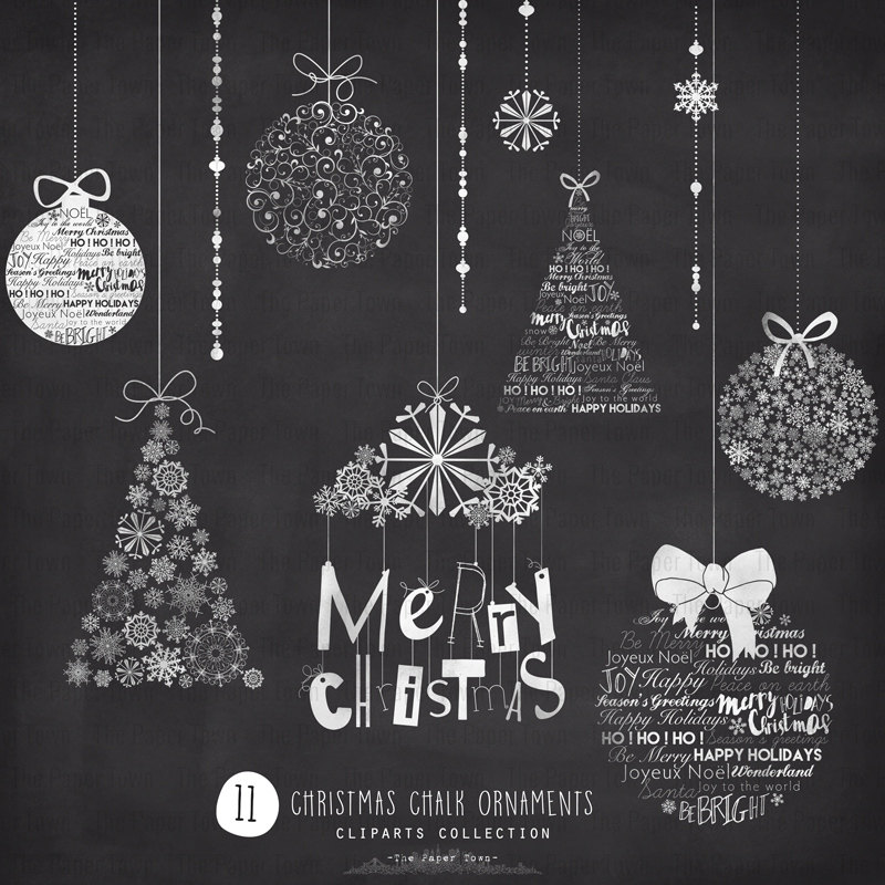 Christmas Hanging Ornaments Chalkboard Clipart Set chalkboard Christmas ...