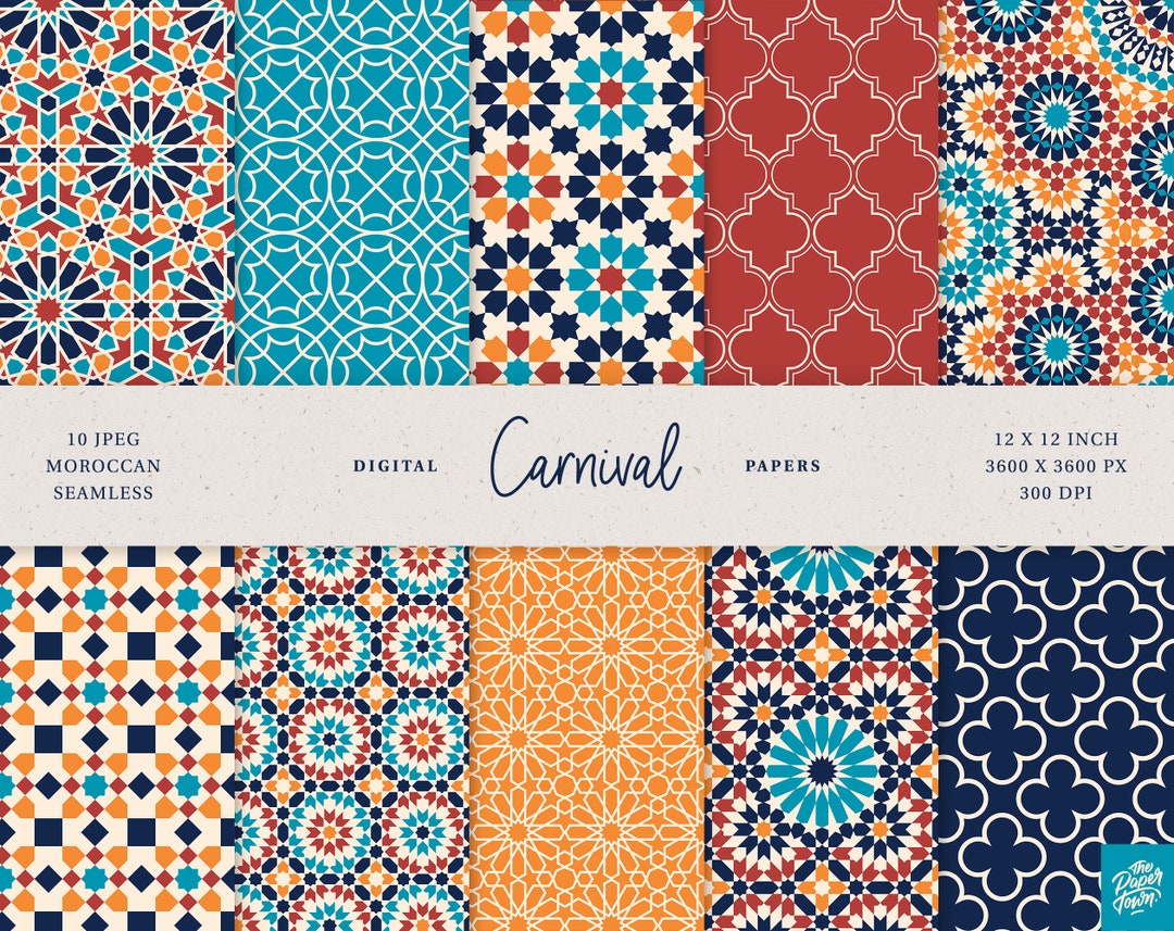 Colored Moroccan Mosaic Digital Scrapbook Papers - 10 Seamless Patterns ...