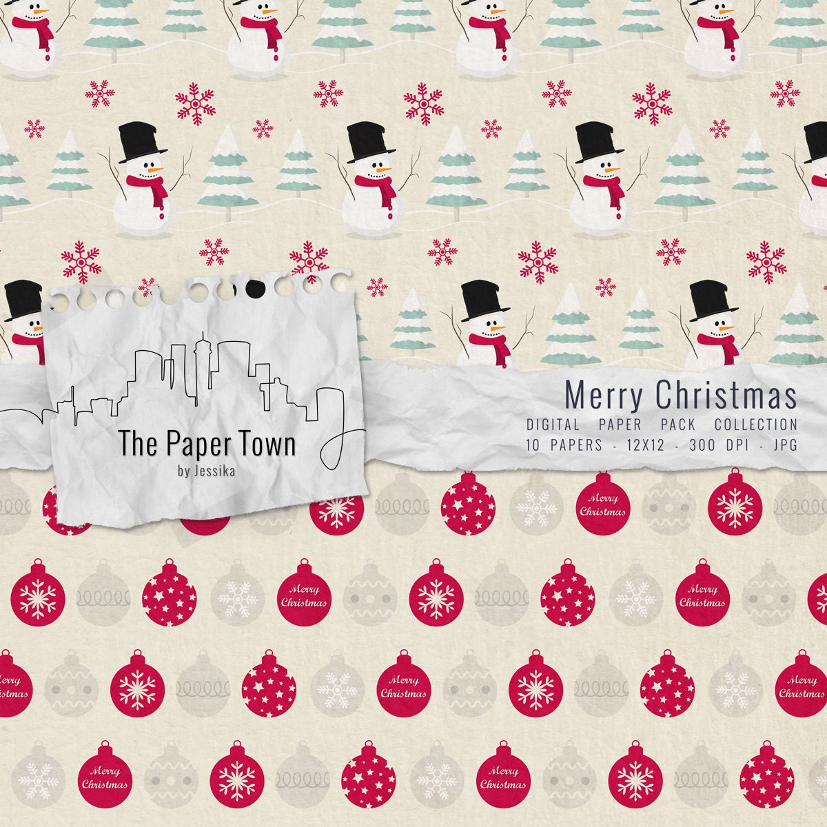 Christmas Digital Paper Pack - 10 Textured Digital Christmas Layouts ...