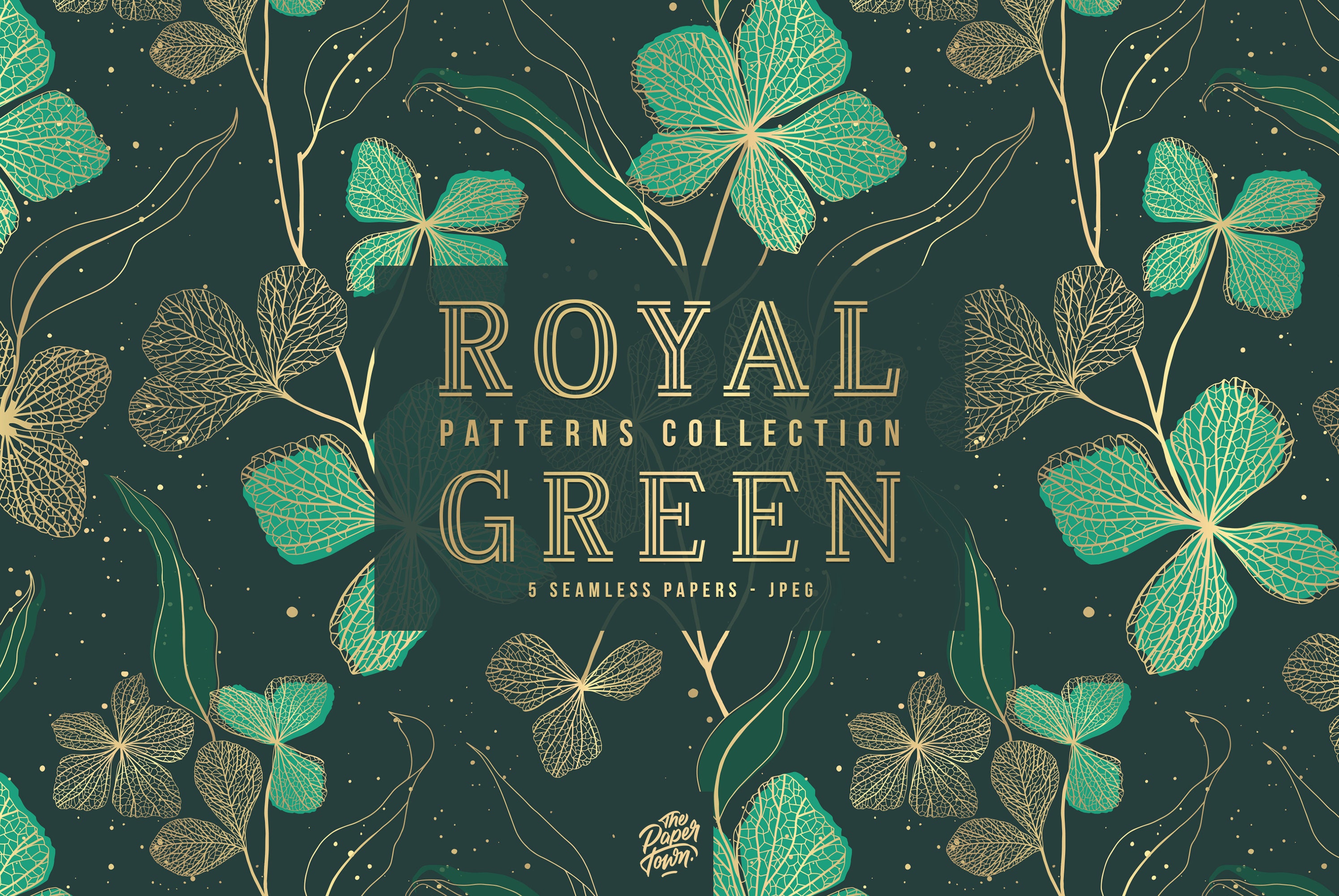 5 Luxury Floral Green and Gold Digital Scrapbook Papers - 5 Seamless ...