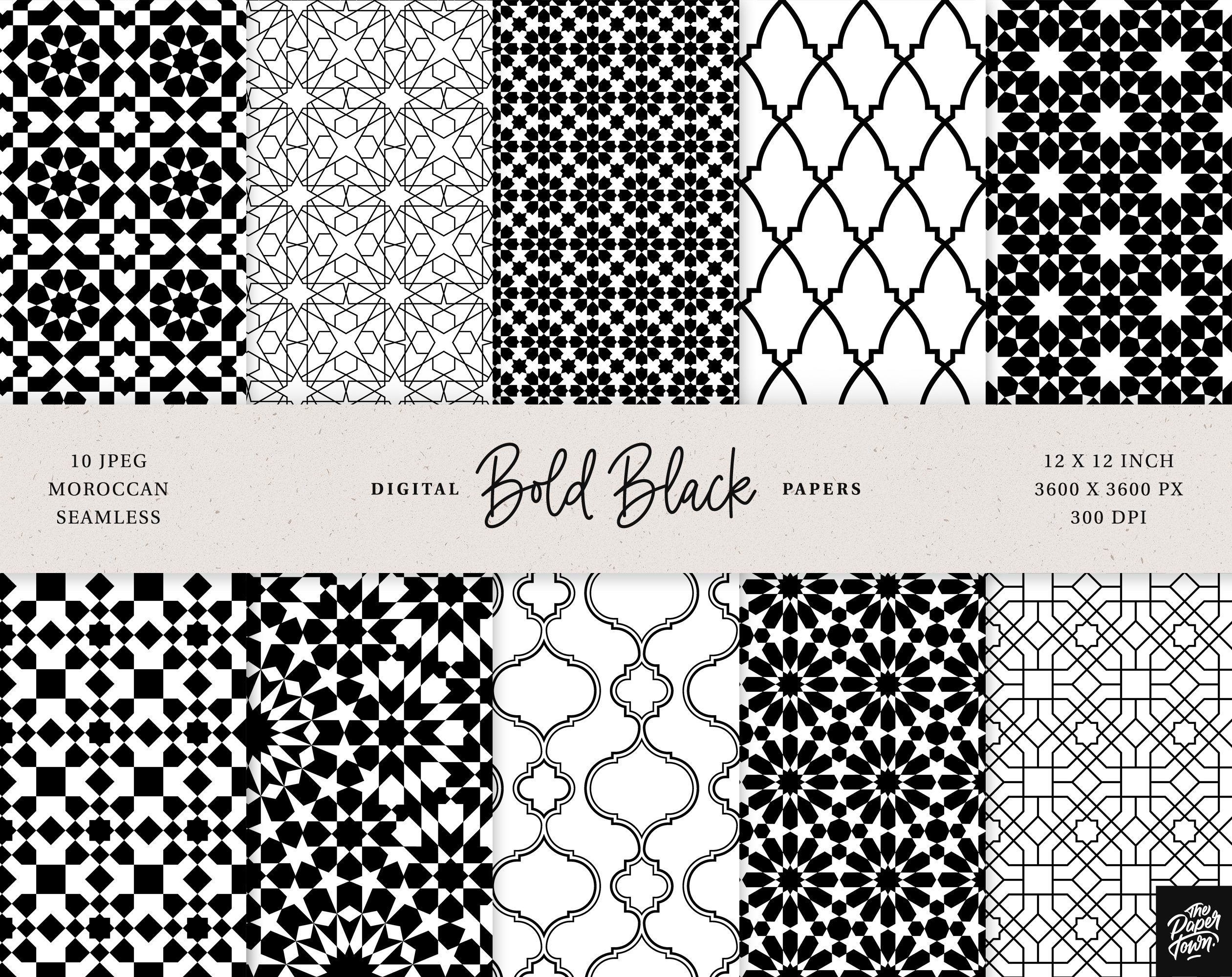 Black and White Moroccan Mosaic Digital Scrapbook Papers - 10 Seamless ...