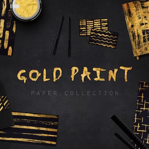 Gold Foil Paint and Black Digital Paper Pack - 10 Digital Gold Paint ...