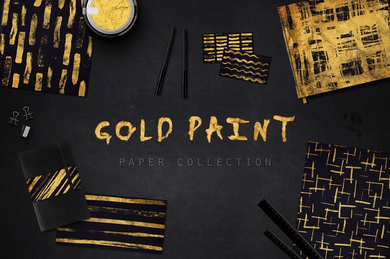 Gold Foil Paint and Black Digital Paper Pack - 10 Digital Gold Paint ...