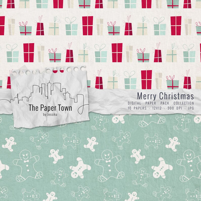 Christmas Digital Paper Pack - 10 Textured Digital Christmas Layouts ...
