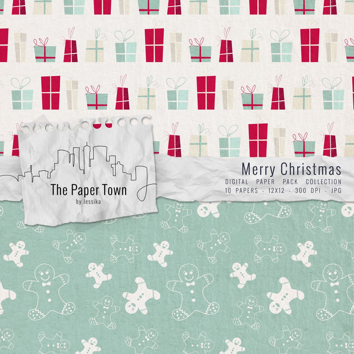 Christmas Digital Paper Pack - 10 Textured Digital Christmas Layouts ...
