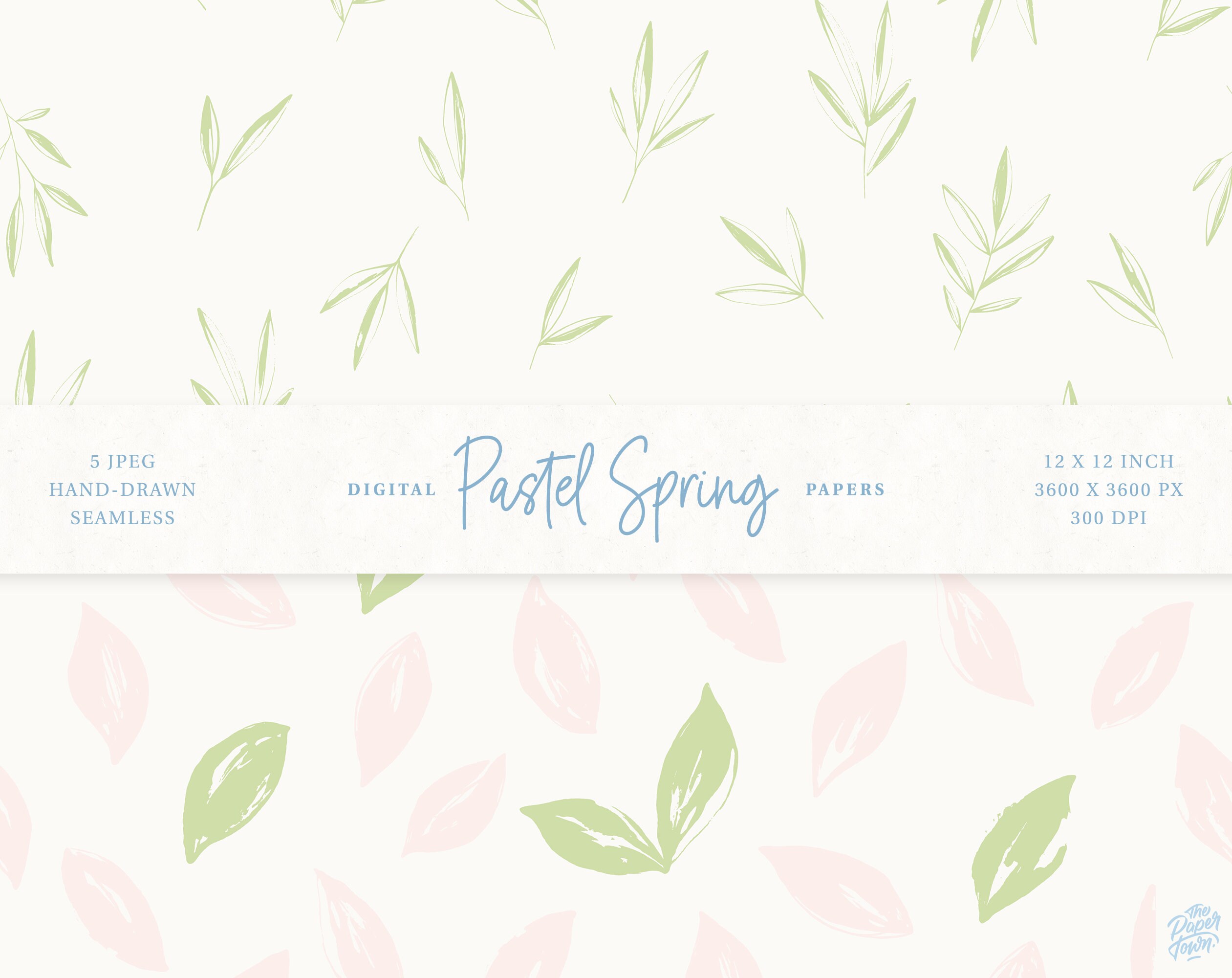 5 Hand Drawn Floral Spring Patterns - Seamless Pastel Colors Floral ...