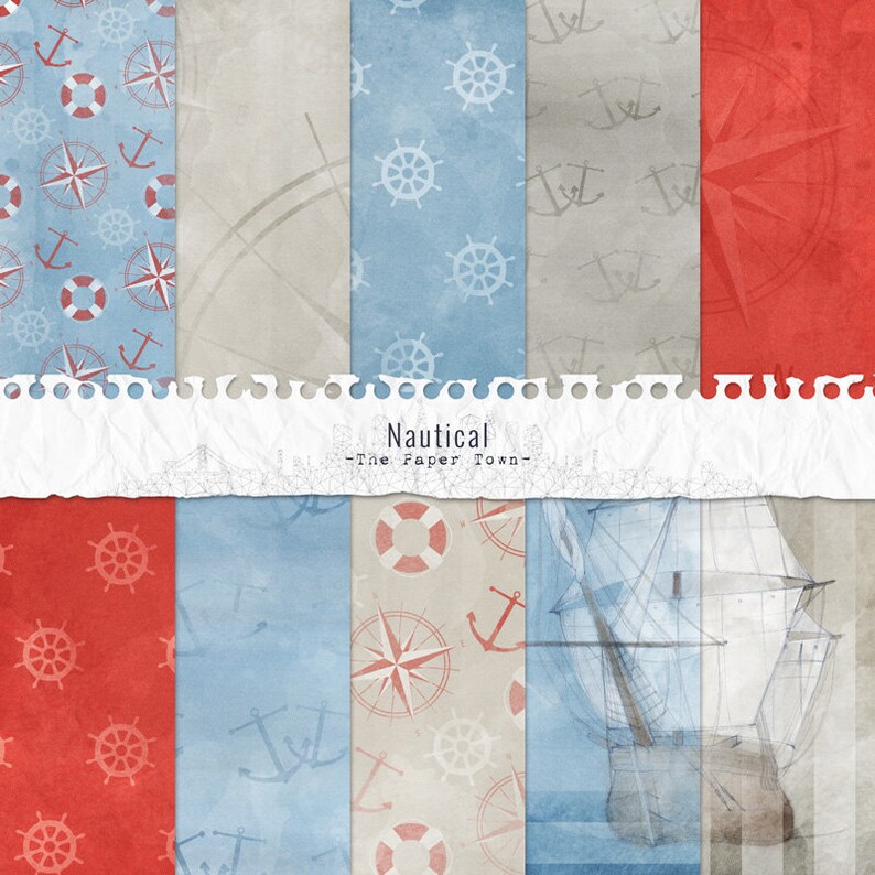 Nautical Digital Scrapbook Papers - 10 Nautical, Anchors, Sailboats ...