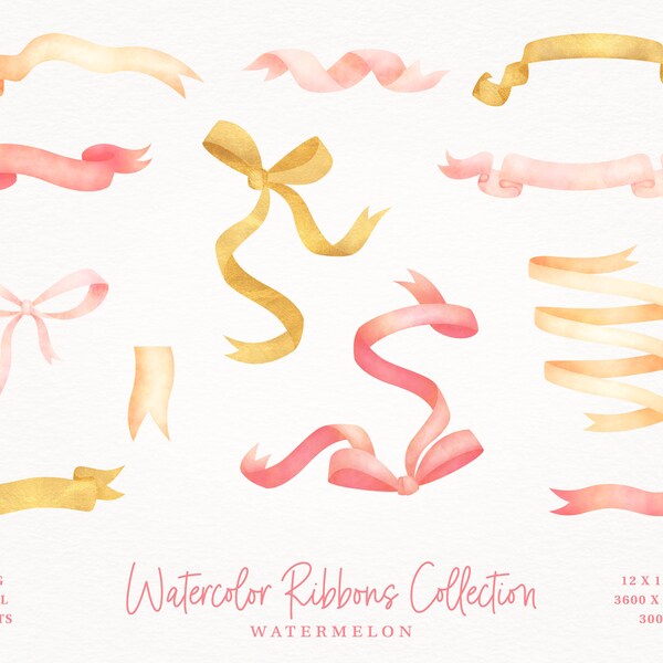 Watercolor Ribbon Banner, Digital Watercolor Ribbon Banners, 12 Mint ...