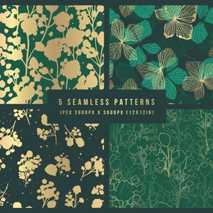 5 Luxury Floral Green and Gold Digital Scrapbook Papers - 5 Seamless ...